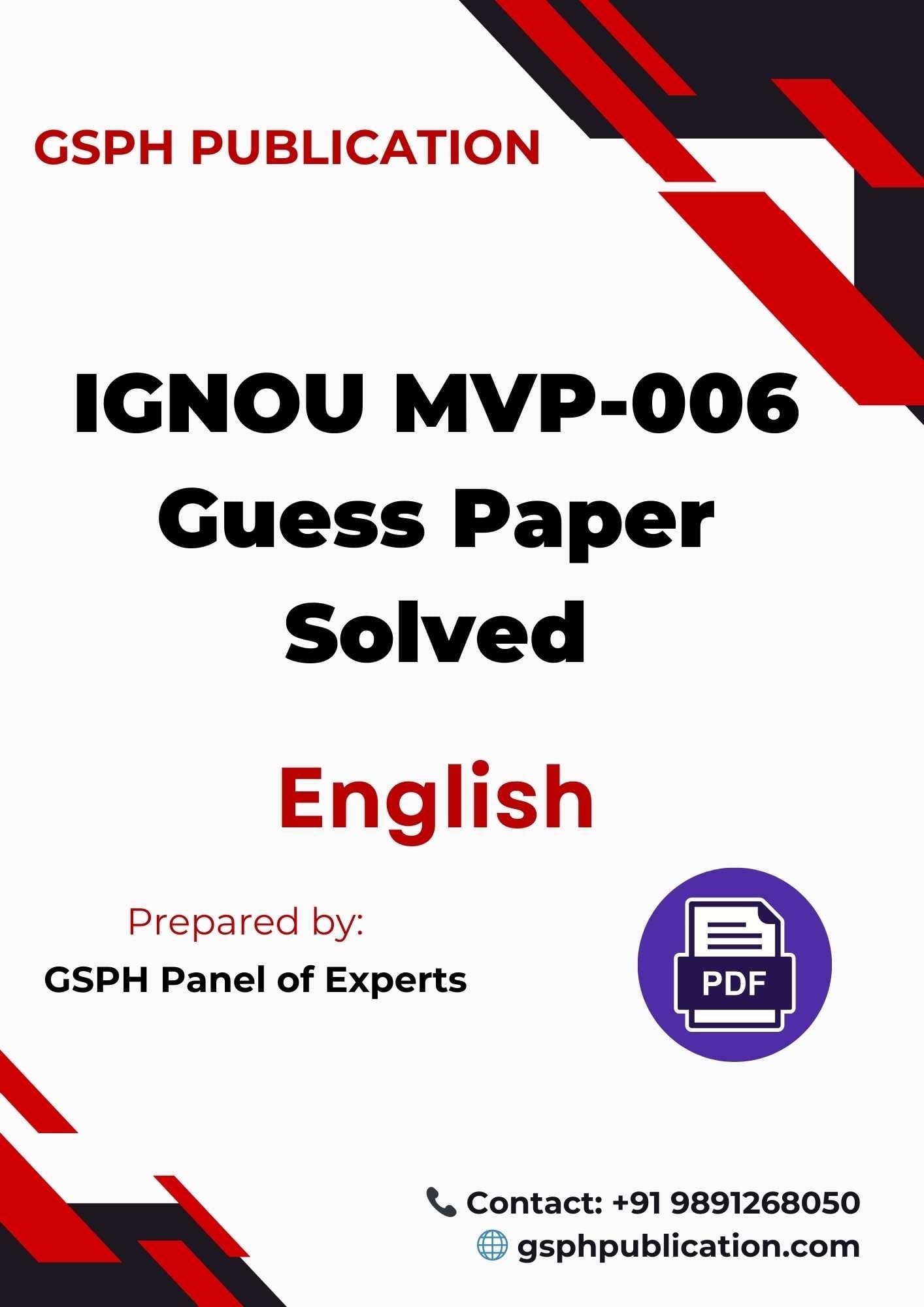 IGNOU MVP-006 Guess Paper Solved - GSPH Publication IGNOU Solved Assignment