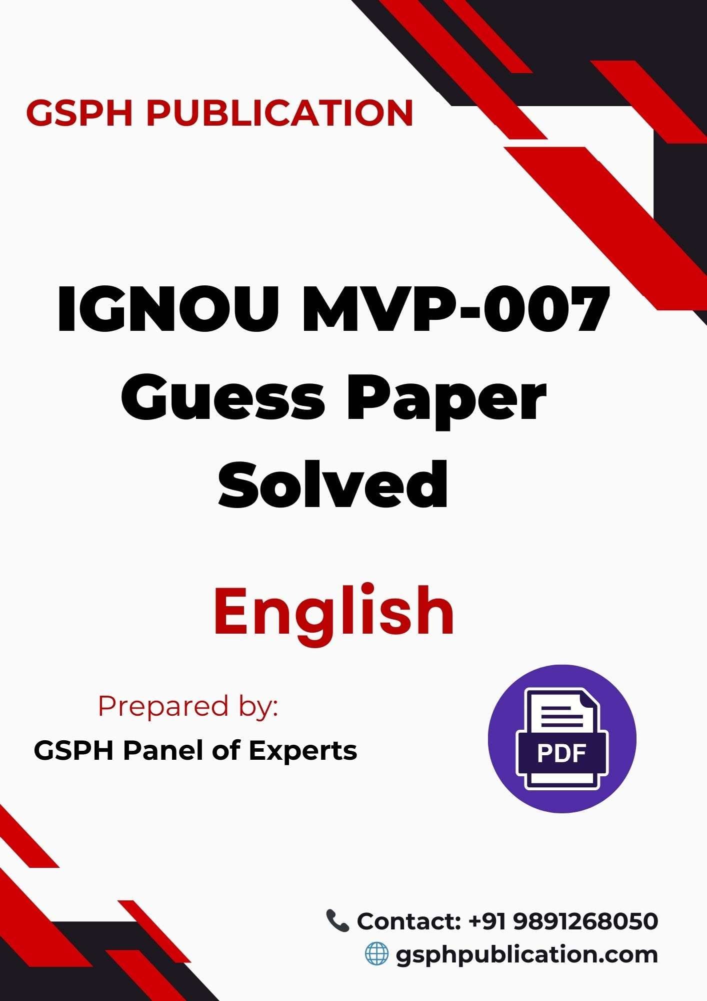 IGNOU MVP-007 Guess Paper Solved - GSPH Publication IGNOU Solved Assignment